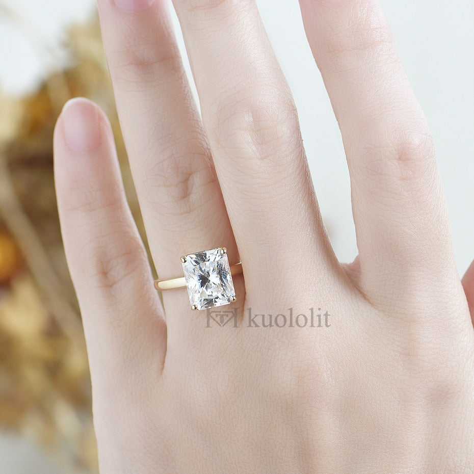 Kuololit 5CT Radiant Cut Moissanite Solid 18K 14K White Gold Ring for ...